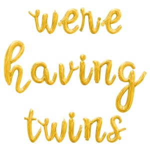 WERE HAVING TWINS Cursive Letter Balloon Banner - Gold, Rose Gold ...