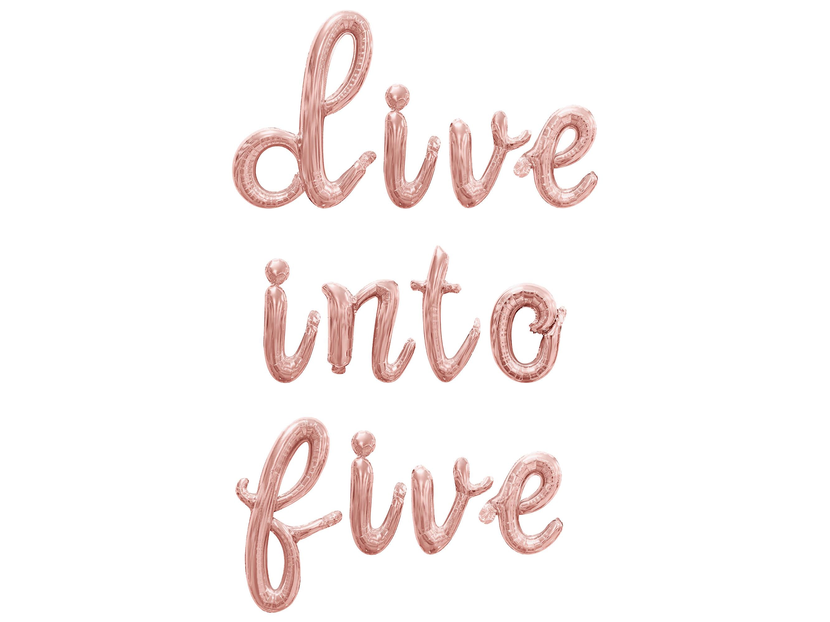 DIVE INTO FIVE Balloon Banner - Cursive Script Letter Balloons - Gold ...
