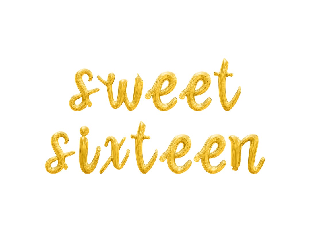 SWEET SIXTEEN Cursive Letter Balloon Banner - Gold, Rose Gold & Silver ...