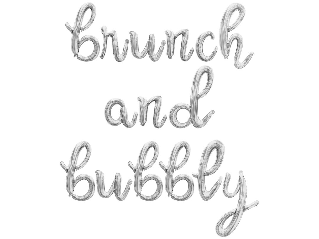 BRUNCH AND BUBBLY Cursive Letter Balloon Banner - Gold, Rose Gold ...