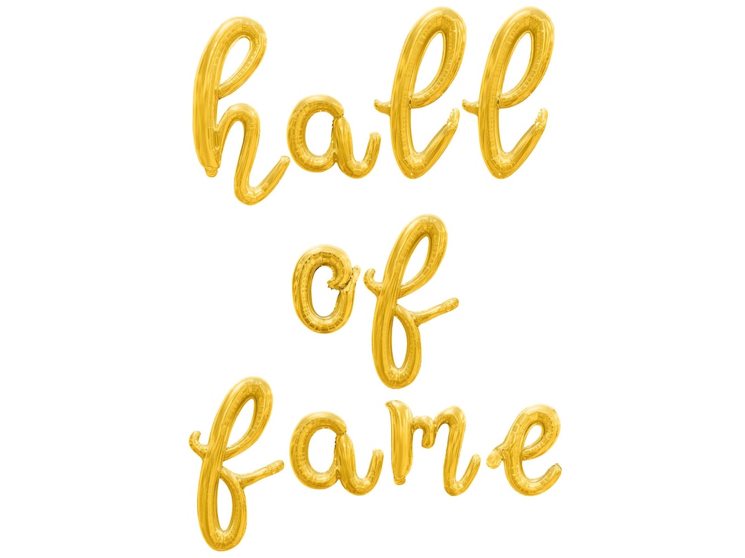 HALL OF FAME Cursive Letter Balloon Banner - Gold, Rose Gold & Silver ...