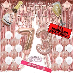 73rd Birthday Rose Gold Decorations Incl. 40" Number "73" Balloons, 16 ...