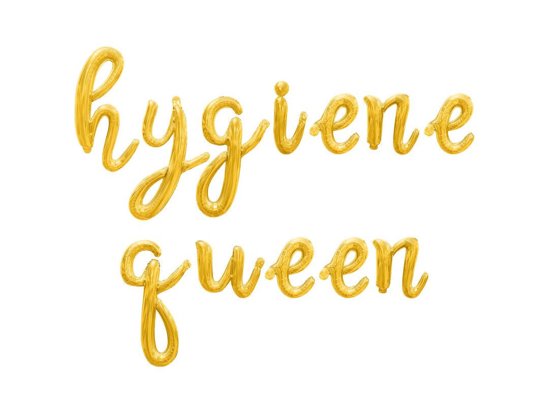 HYGIENE QUEEN Cursive Letter Balloon Banner - Gold, Rose Gold & Silver ...