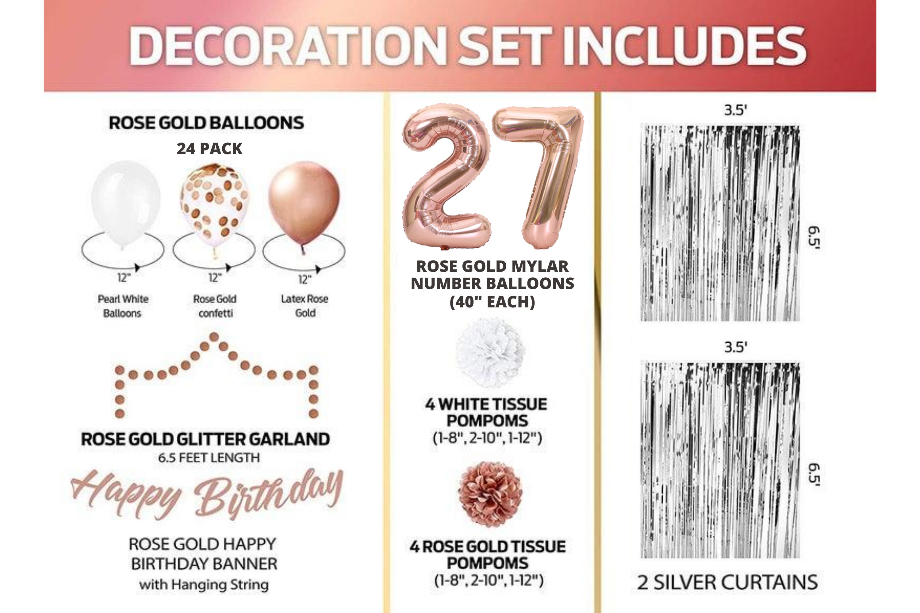 Rose Gold 27th Birthday Decorations for Women 40 - Etsy