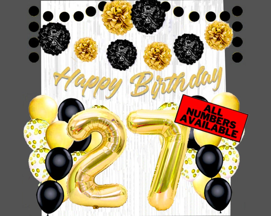 Gold & Black 27th Birthday Decorations for Women - 40" Number Balloons ...