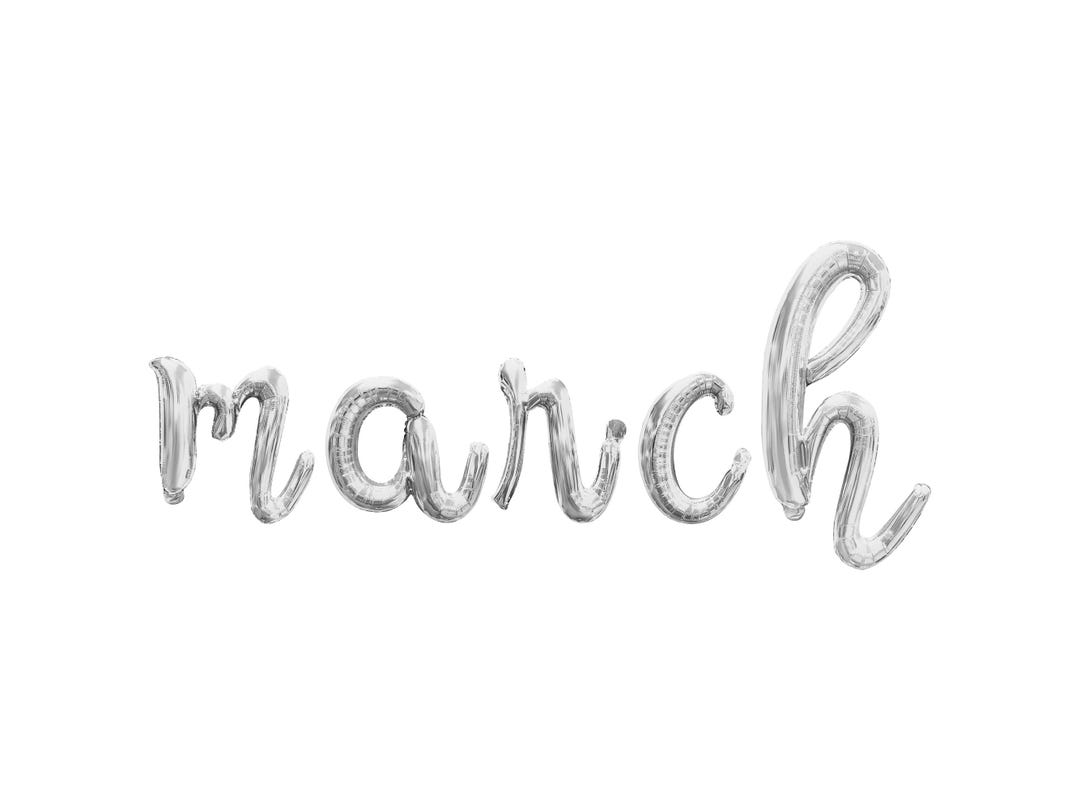 MARCH Cursive Letter Balloon Banner - Gold, Rose Gold & Silver ...