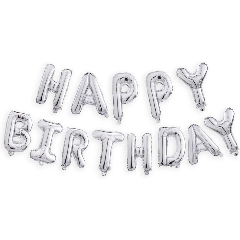 Happy Birthday Balloons Banner 3D Silver Lettering Mylar - Etsy