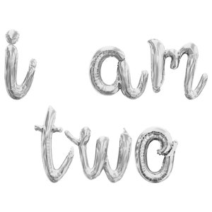 I AM TWO Cursive Letter Balloon Banner - Gold, Rose Gold & Silver - 2nd ...