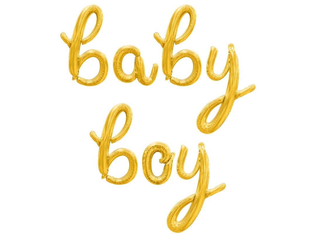 BABY BOY Cursive Script Letter Balloon Banner - Gold, Rose Gold ...