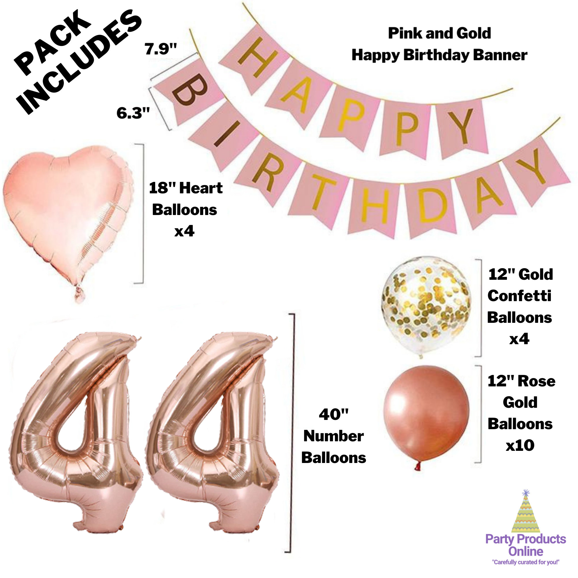 44th Birthday Decorations for Her Pink and Rose Gold 44th - Etsy