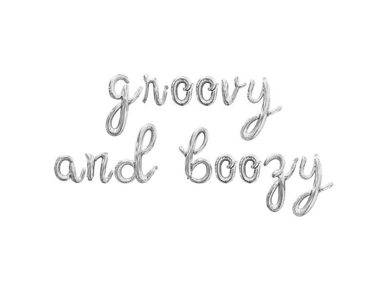 GROOVY AND BOOZY Cursive Letter Balloon Banner - Gold, Rose Gold ...