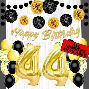 Gold & Black 44th Birthday Decorations for Women - 40" Number Balloons ...