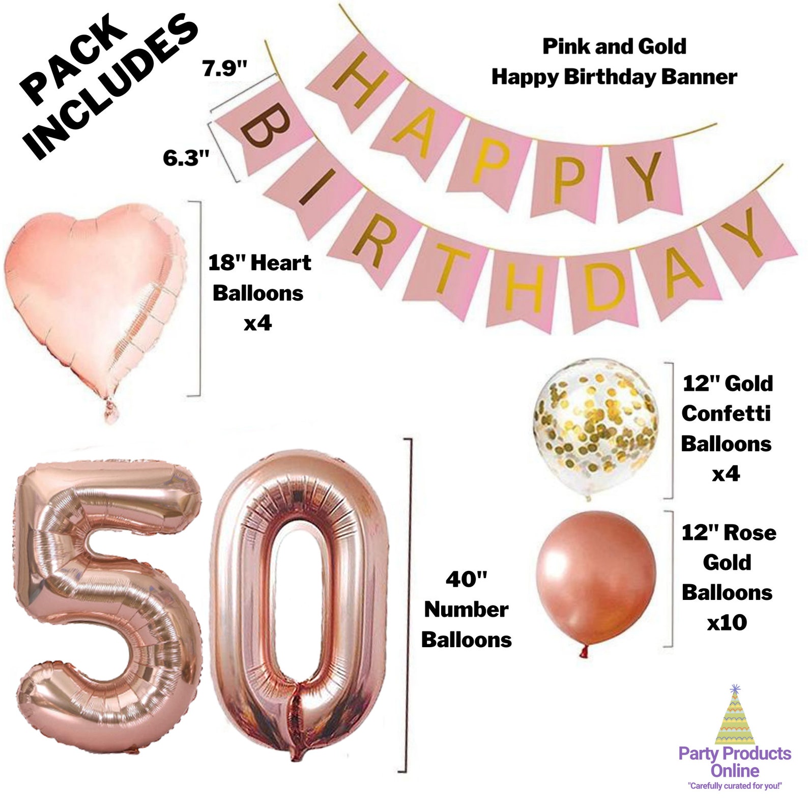 50th Birthday Decorations for Her - Pink and Rose Gold - 50th Birthday ...
