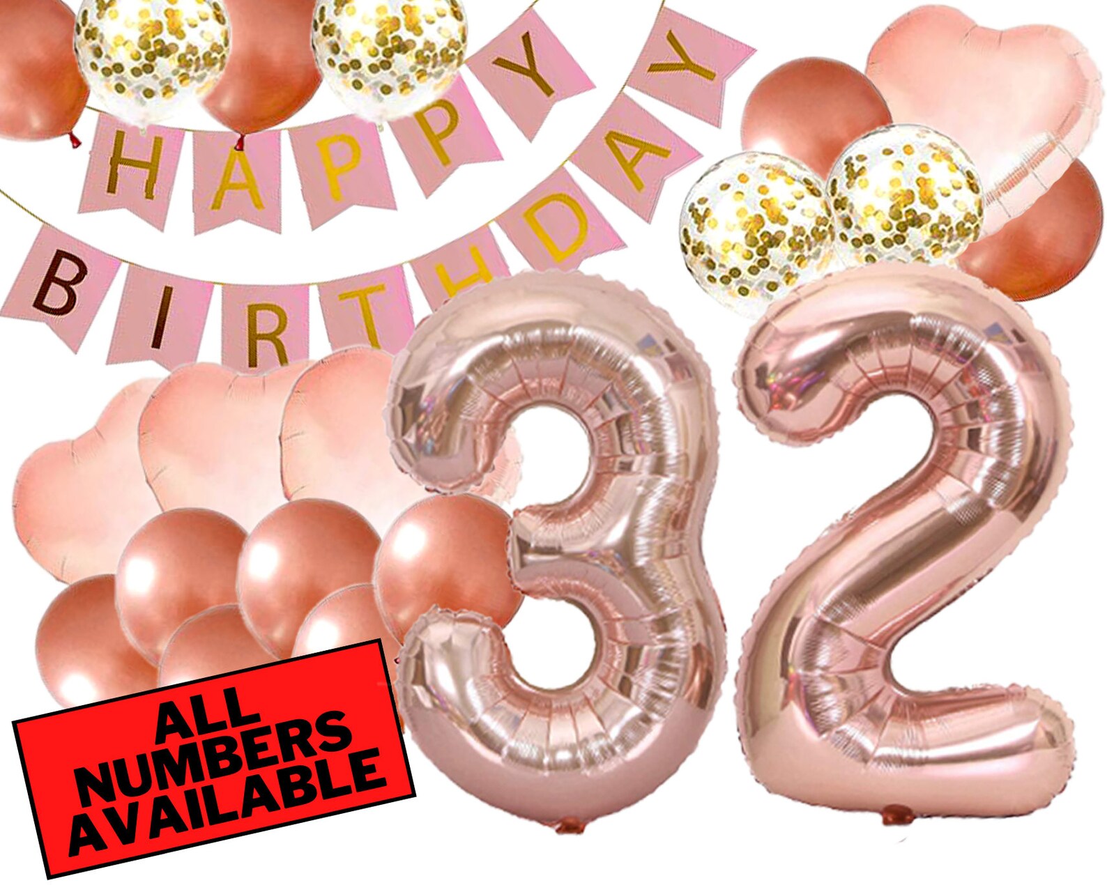 32nd Birthday Decorations for Her Pink and Rose Gold 32nd - Etsy