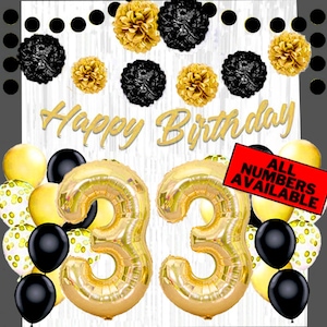 Gold & White 33rd Birthday Decorations for Women - 40" Number Balloons ...