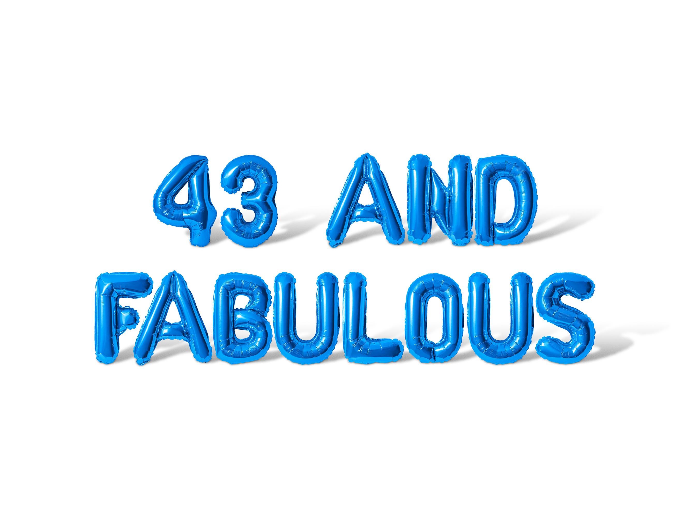 43 AND FABULOUS Letter & Number Balloon Banner - 10 Color Options ...