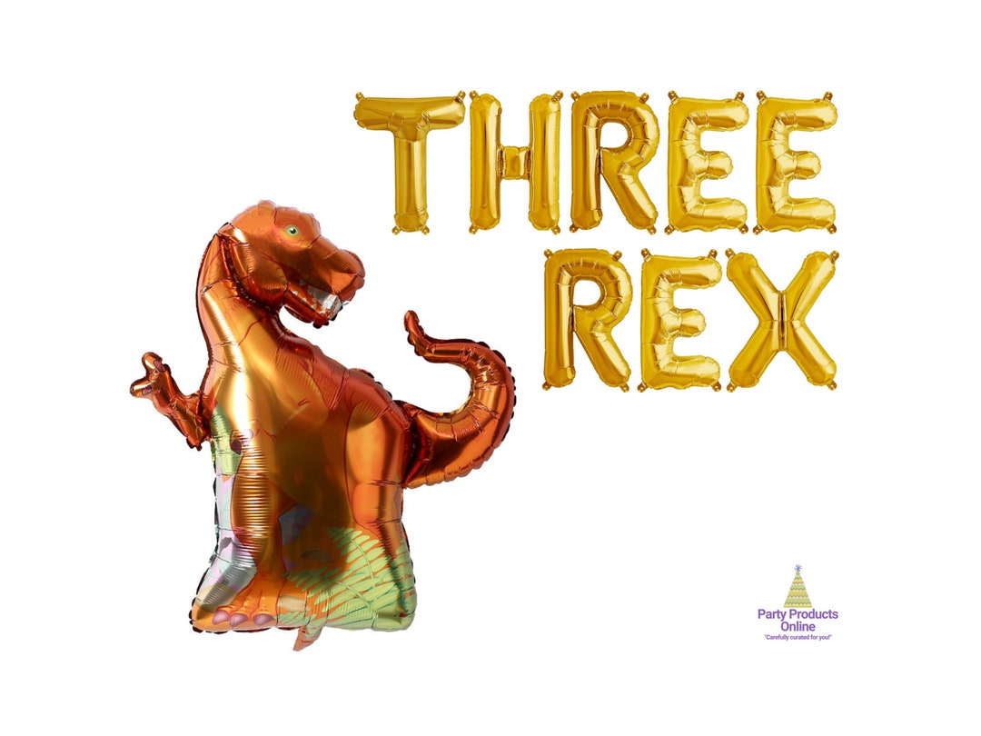 THREE REX Balloon Banner W. 32" T-rex Balloon Bundle - Dinosaur Party ...