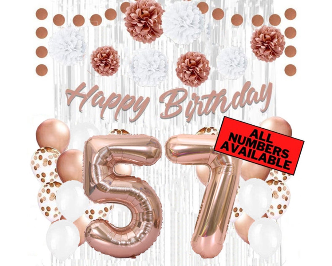 Rose Gold 57th Birthday Decorations for Women - 40" Number Balloons ...