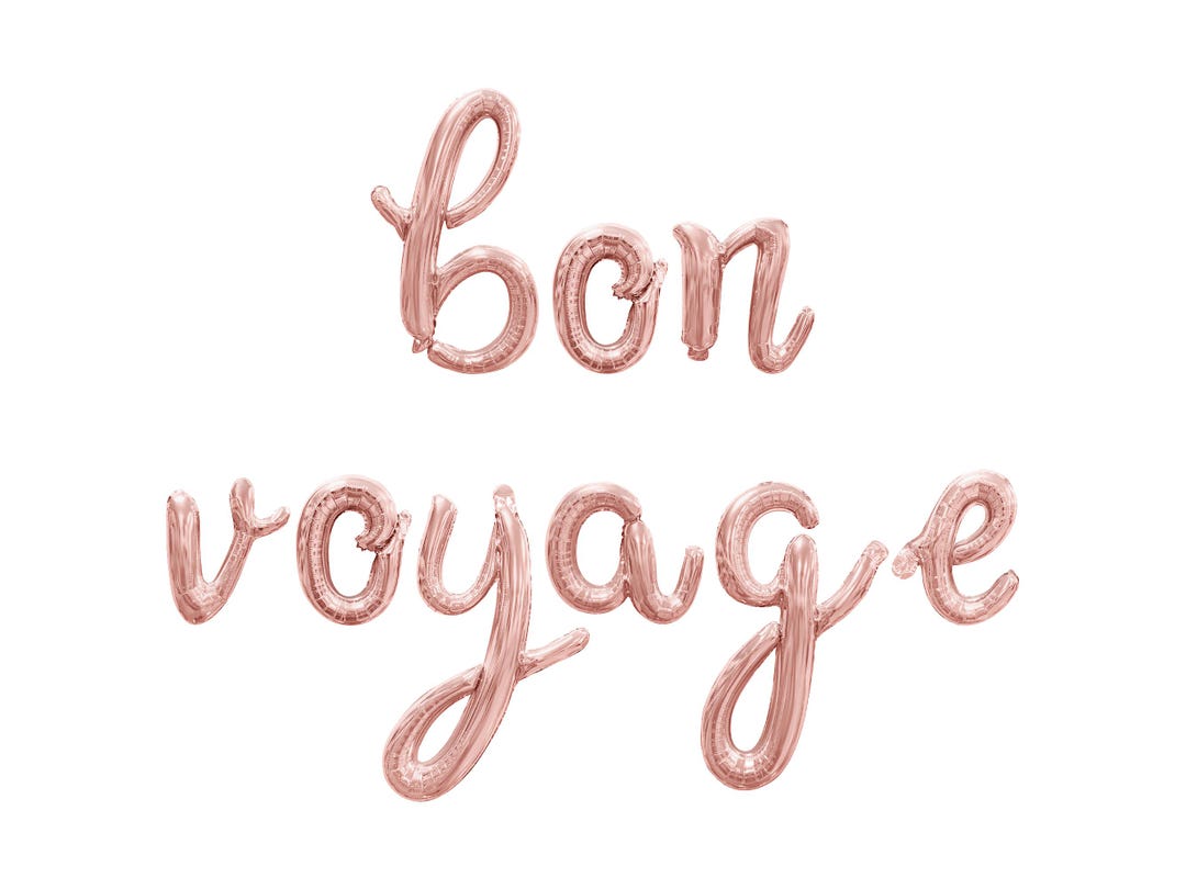 BON VOYAGE Cursive Script Letter Balloon Banner - Gold, Rose Gold ...