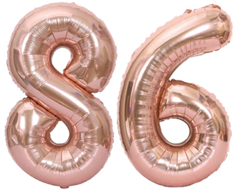 86th Birthday Rose Gold Decorations Incl. 40" Number "86" Balloons, 16 ...