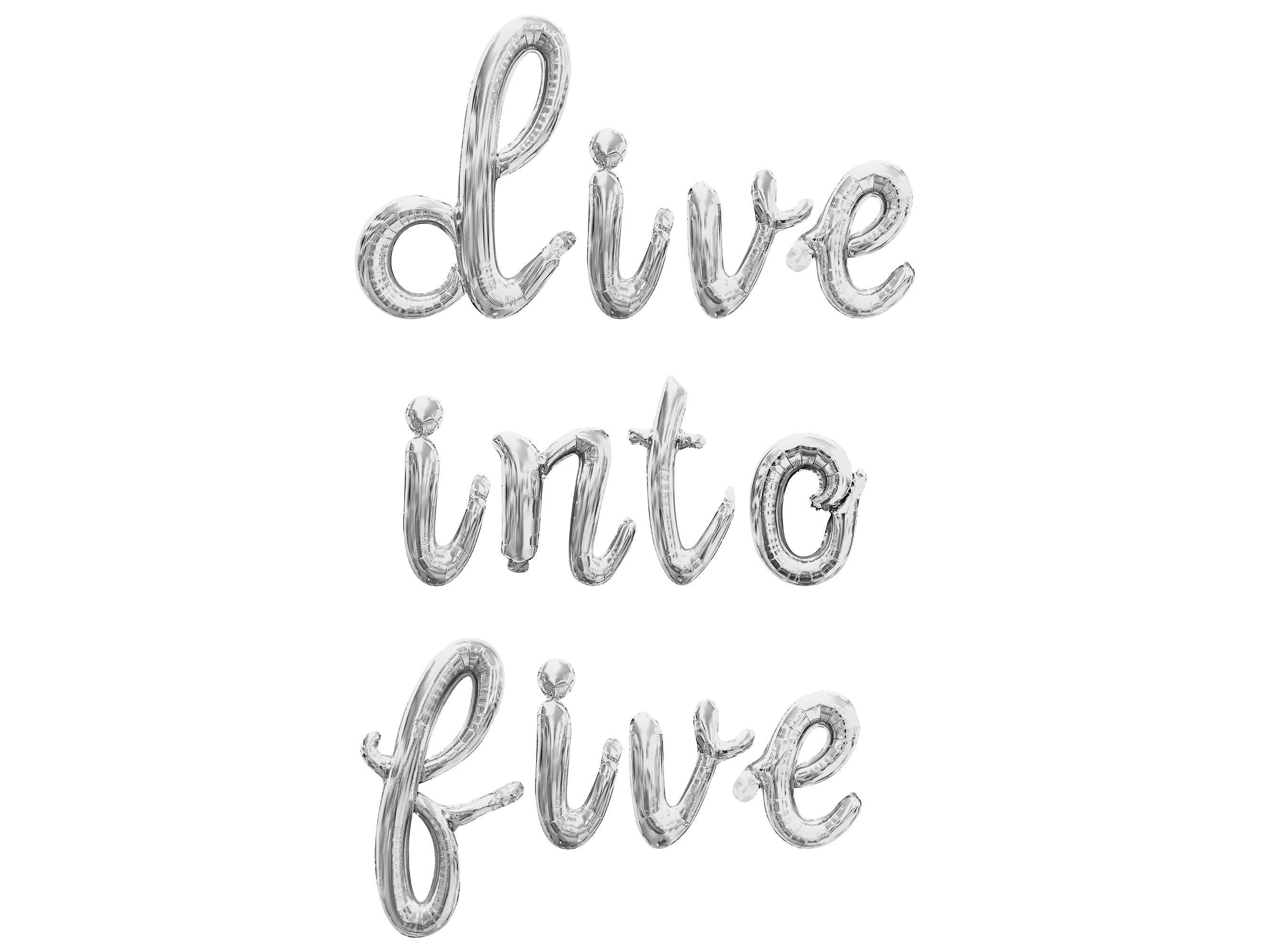 DIVE INTO FIVE Balloon Banner - Cursive Script Letter Balloons - Gold ...