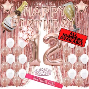 12th Birthday Rose Gold Decorations Incl. 40" Number "12" Balloons, 16 ...