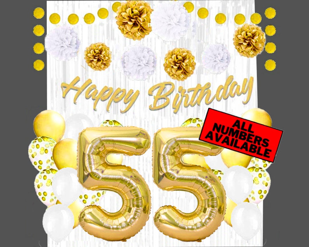 Gold & White 55th Birthday Decorations for Men - 40" Number Balloons ...
