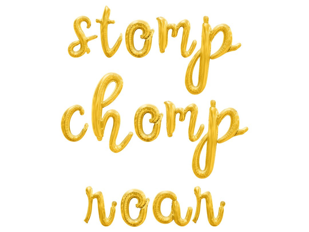 STOMP CHOMP ROAR Cursive Letter Balloon Banner - Gold, Rose Gold ...