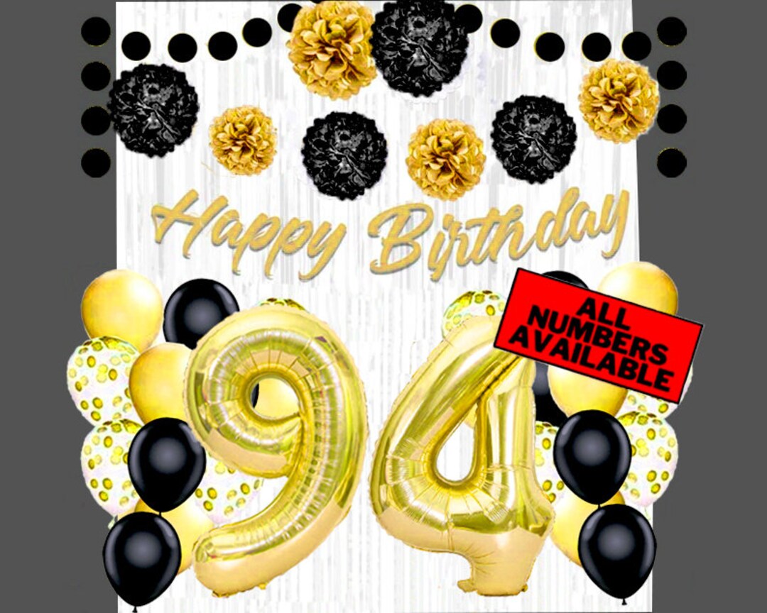 Gold & Black 94th Birthday Decorations for Women - 40" Number Balloons ...