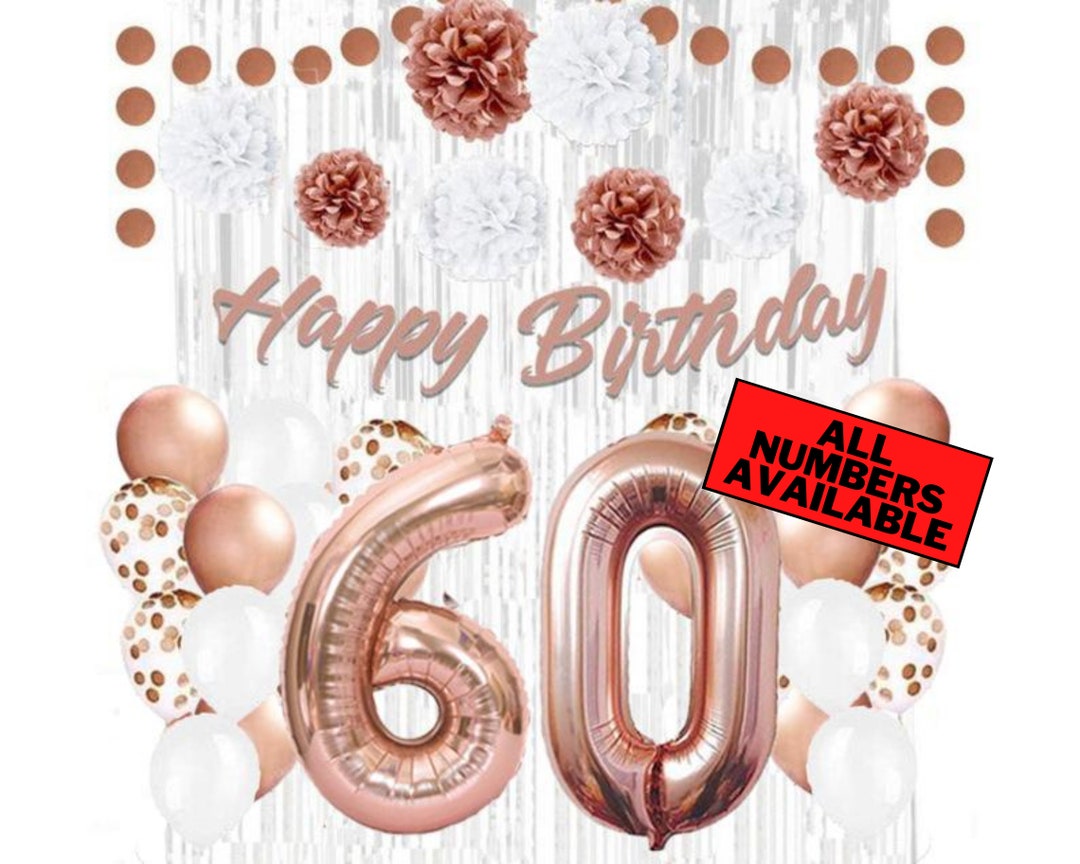 Rose Gold 60th Birthday Decorations for Women - 40" Number Balloons ...