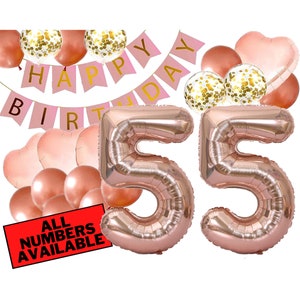 55th Birthday Decorations for Her - Pink and Rose Gold - 55th Birthday ...