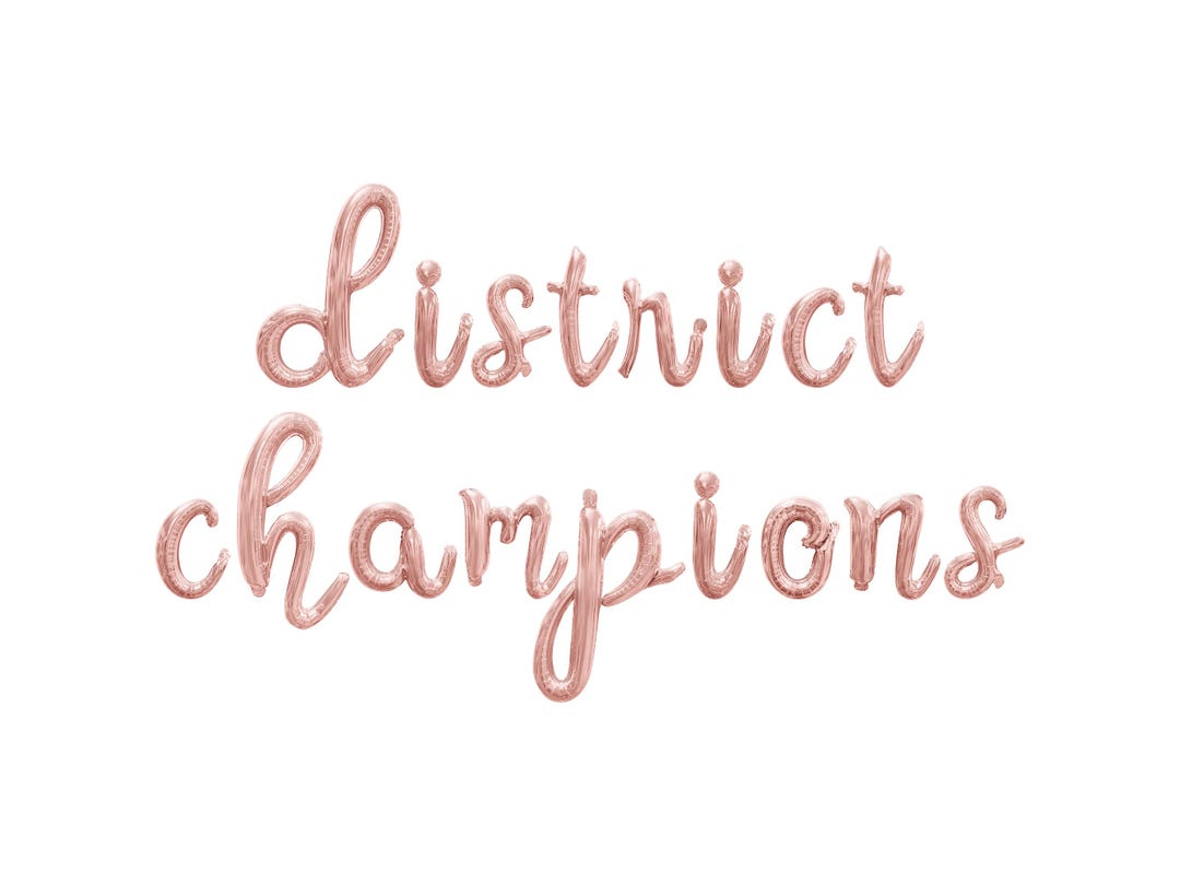 DISTRICT CHAMPIONS Balloon Banner - Cursive Letter Balloons - Gold ...
