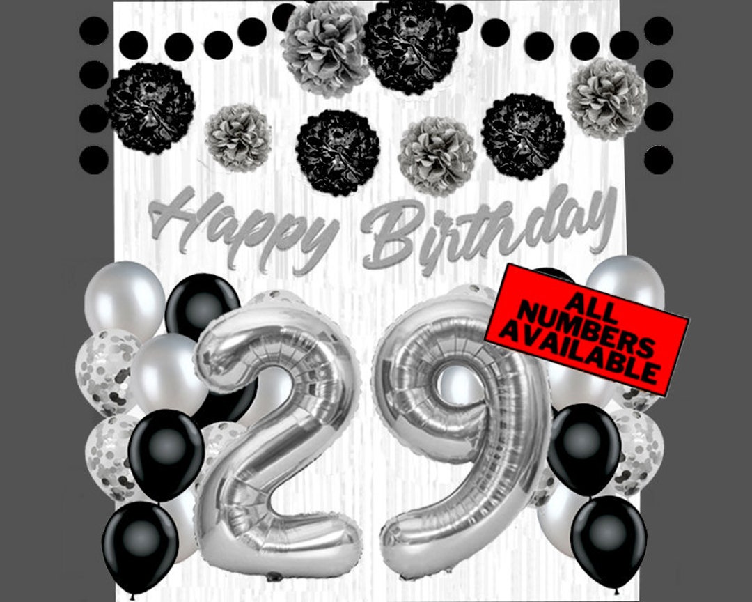 Silver & Black 29th Birthday Decorations for Women - 40" Number ...