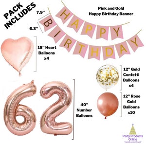 62nd Birthday Decorations for Her - Pink and Rose Gold - 62nd Birthday ...