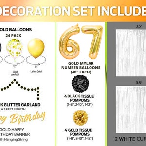 Gold & Black 67th Birthday Decorations for Women - 40" Number Balloons ...
