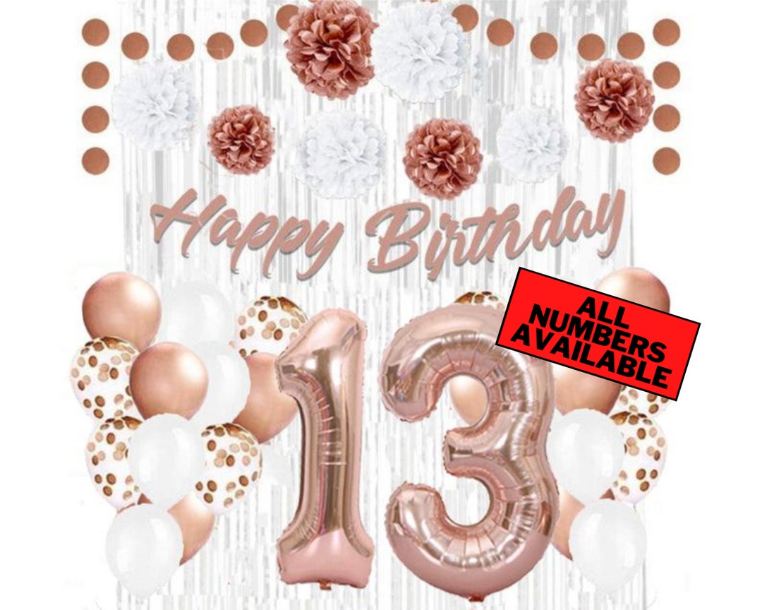 Rose Gold 13th Birthday Decorations for Girls - 40" Number Balloons ...