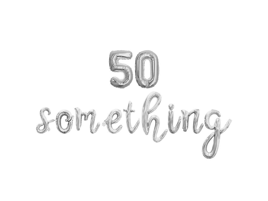 50 SOMETHING Cursive Letter and Number Balloon Banner - Gold, Rose Gold ...