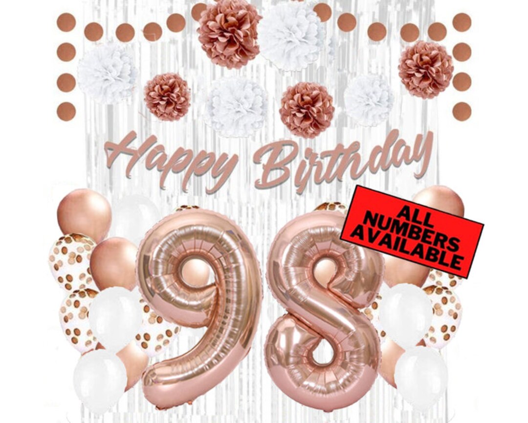 Rose Gold 98th Birthday Decorations for Women - 40" Number Balloons ...