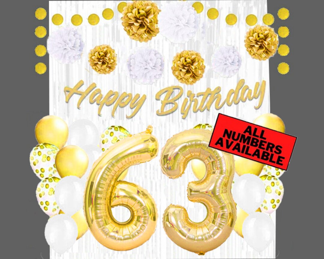Gold & White 63rd Birthday Decorations for Women - 40" Number Balloons ...