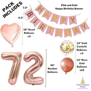 72nd Birthday Decorations for Her - Pink and Rose Gold - 72nd Birthday ...