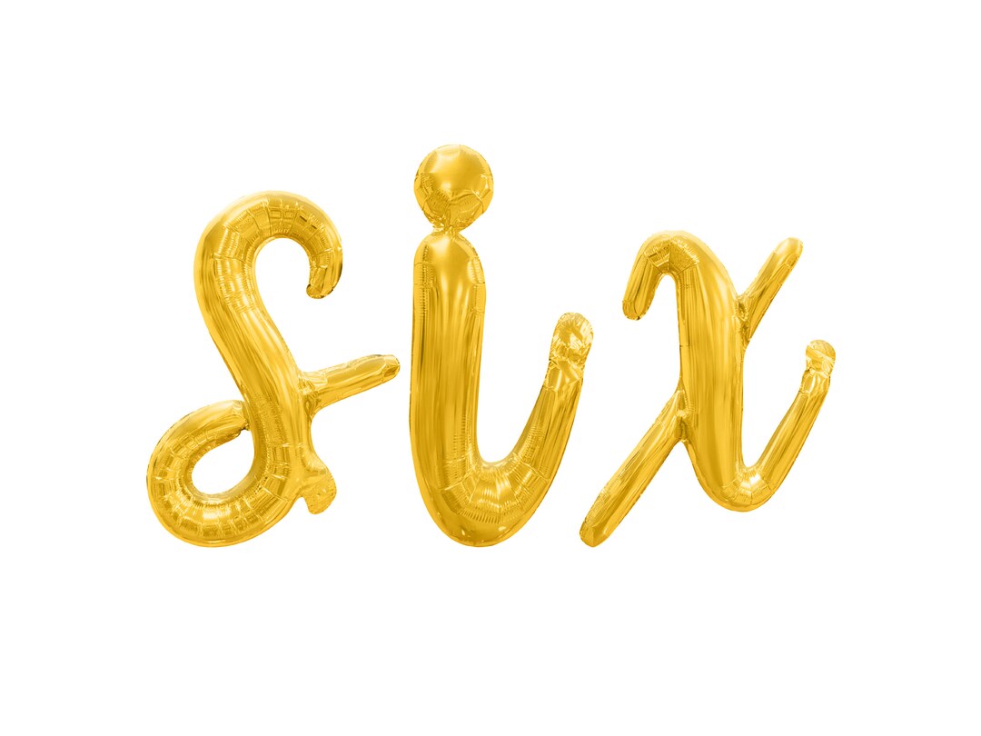 SIX Cursive Script Letter Balloon Banner - Gold, Rose Gold & Silver ...
