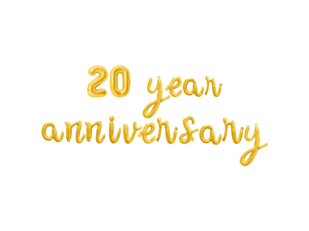 20 YEAR ANNIVERSARY Cursive Script Letter Balloon Banner - Gold, Rose ...