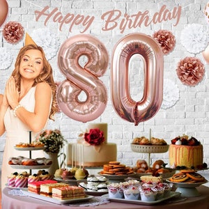 Rose Gold 80th Birthday Decorations for Women - 40" Number Balloons ...