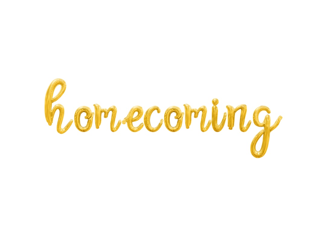 HOMECOMING Cursive Letter Balloon Banner - Gold, Rose Gold & Silver ...