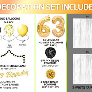 Gold & Black 63rd Birthday Decorations for Women - 40" Number Balloons ...