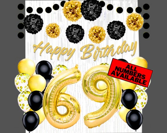 Black & Gold 69th Birthday Decorations for Women 40 | Etsy
