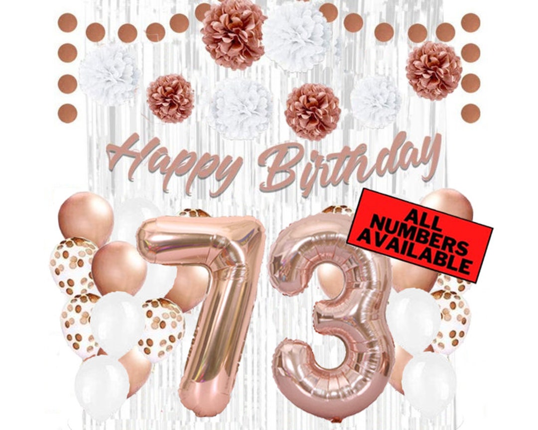 Rose Gold 73rd Birthday Decorations for Women - 40" Number Balloons ...