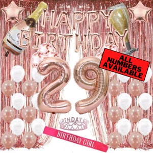 29th Birthday Rose Gold Decorations Incl. 40" Number "29" Balloons, 16 ...