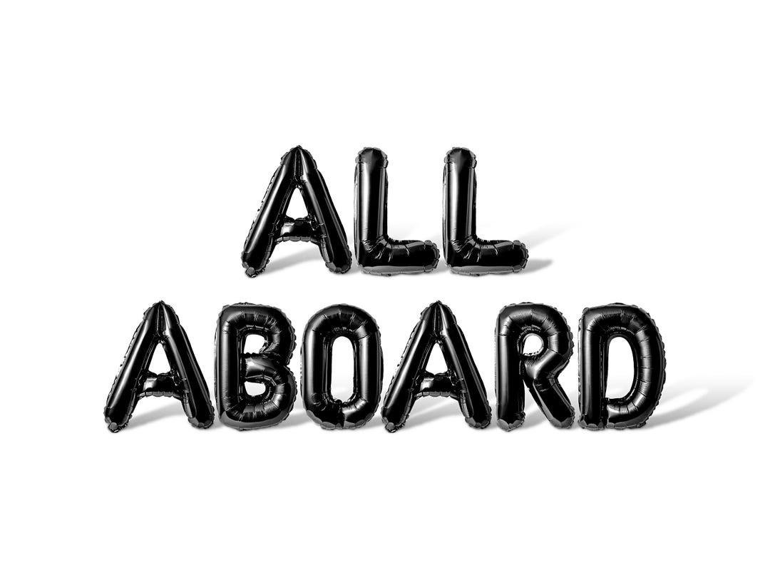 ALL ABOARD Letter Balloon Banner - 10 Color Options - Birthday Party ...