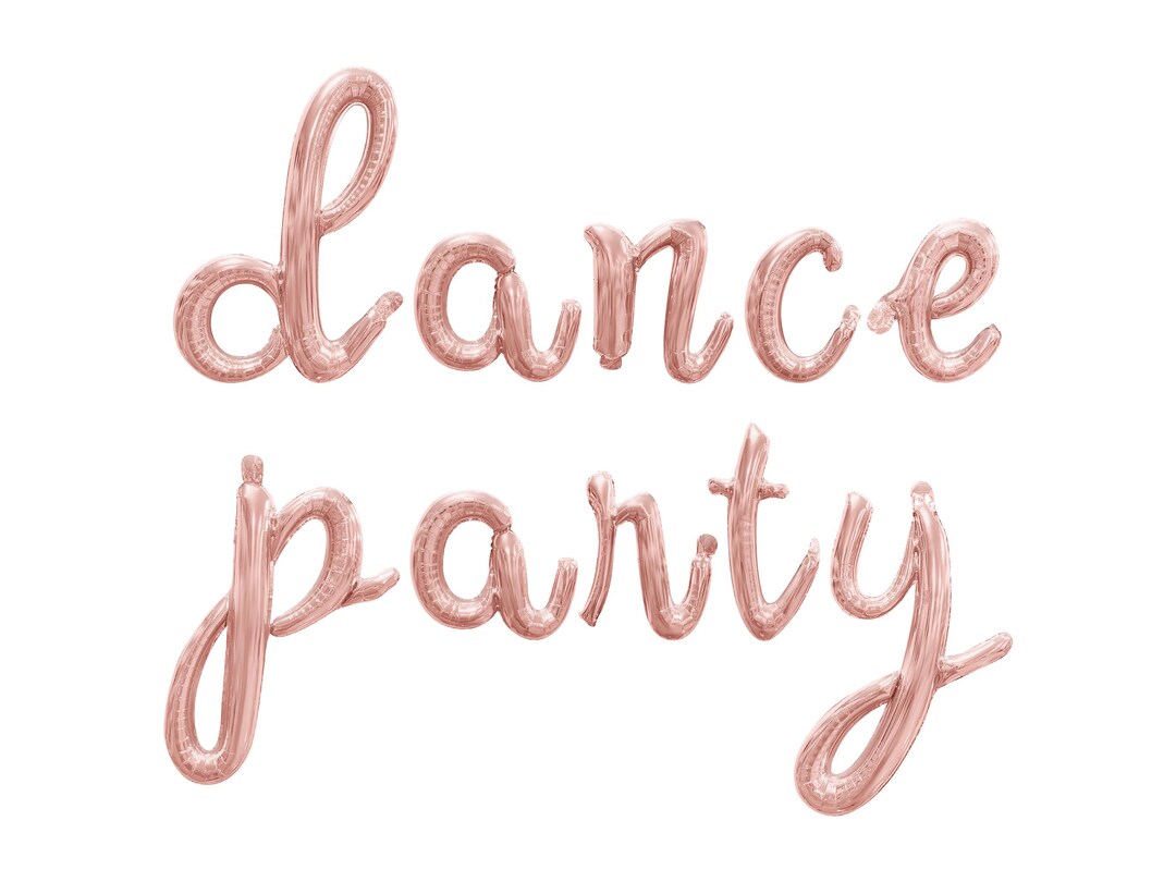 DANCE PARTY Cursive Letter Balloon Banner - Gold, Rose Gold & Silver ...